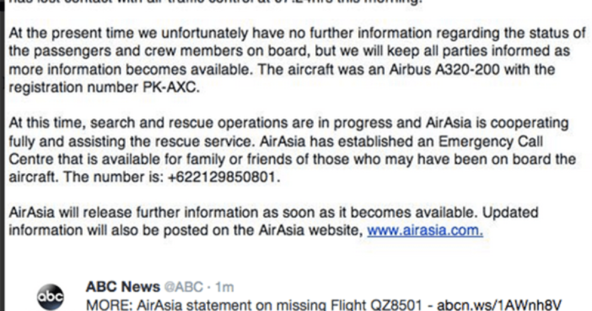 AirAsia jet missing on flight from Indonesia to Singapore