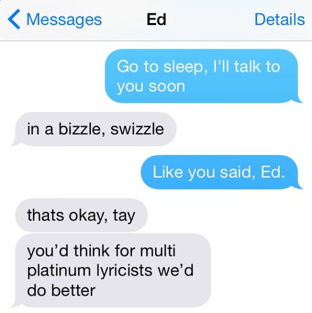 Taylor Swift reveals text messages to Ed Sheeran | The New Daily