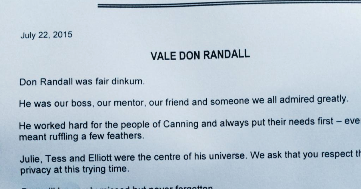 Mourning Libs to replace deceased MP Don Randall | The New Daily