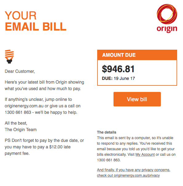 That 'Origin Energy' bill is a scam. Whatever you do, don't open the ...