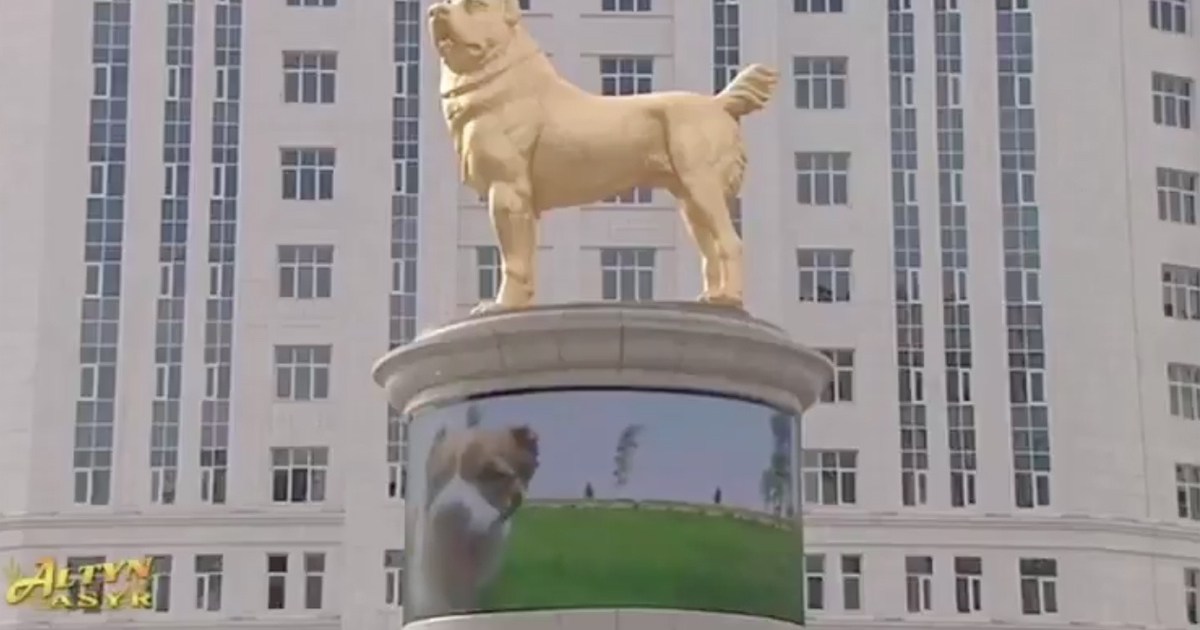Must love dogs: Turkmenistan President unveils gilded dog monument