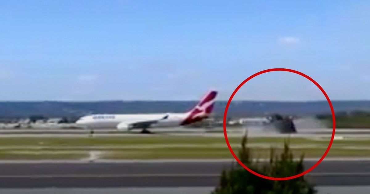 Dramatic footage captures Qantas plane tearing up Perth runway