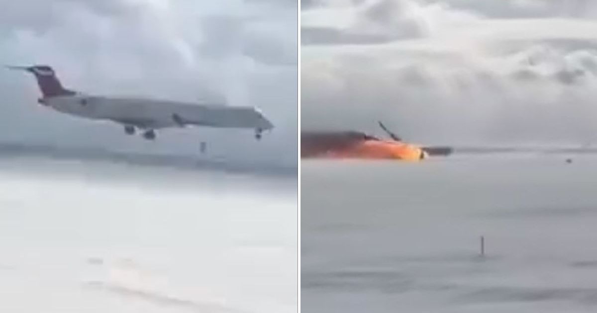 Footage reveals incredible moments plane flips onto its roof