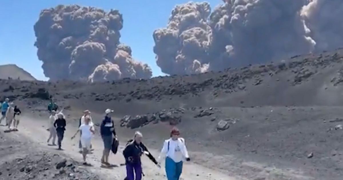 Tourists on sightseeing excursion when Mount Etna erupts