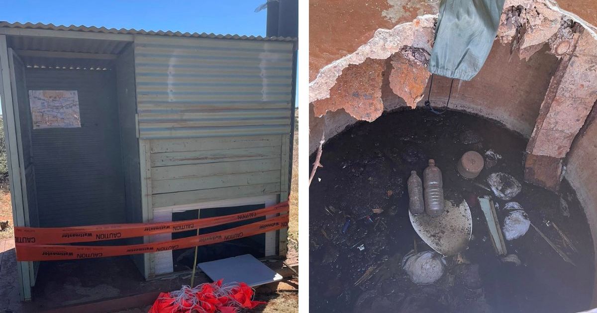 Outback traveller in 'deep s--t' when drop toilet collapses